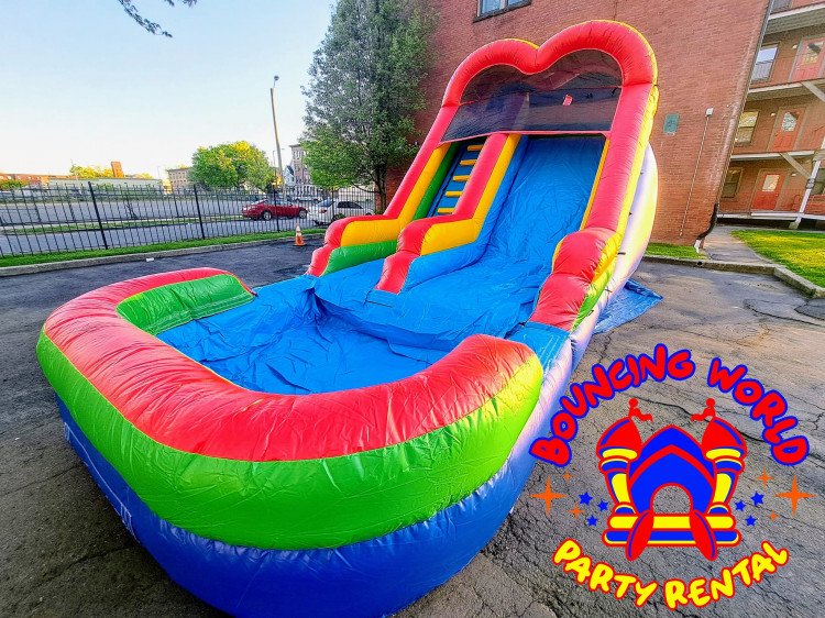14ft Multicolor Water & Dry Slide - Bouncing World Springfield MA